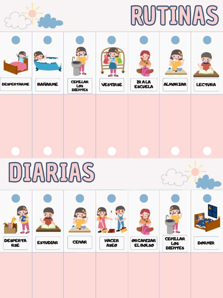 Tablero de Rutinas Diarias para Niños Ilustrativo Rosa y Azul | PDF