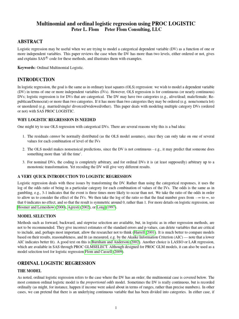 Multinomial and Ordinal Logistic Regress | PDF | Logistic Regression | Regression Analysis