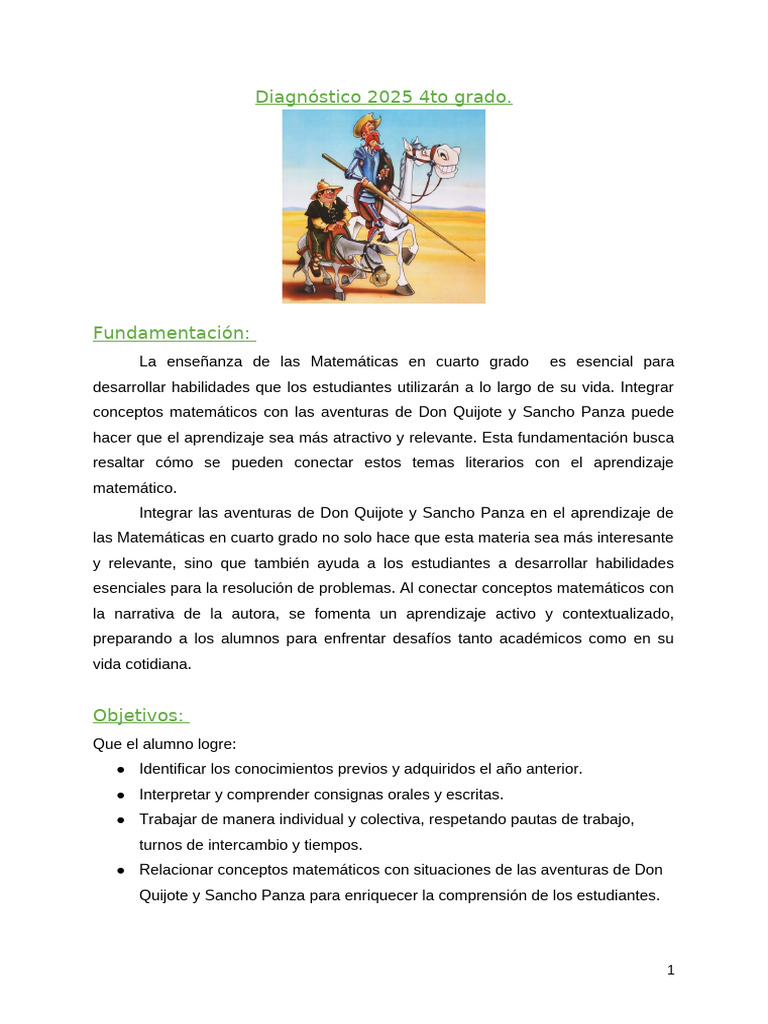 Diagnòstico 2025 4to Grado | PDF | Aprendizaje | Don Quijote