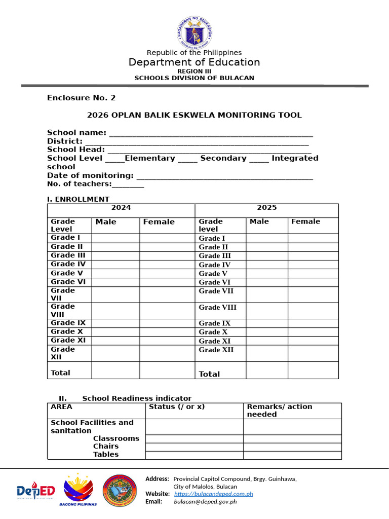 2026 Oplan Balik Eskwela Tool | PDF