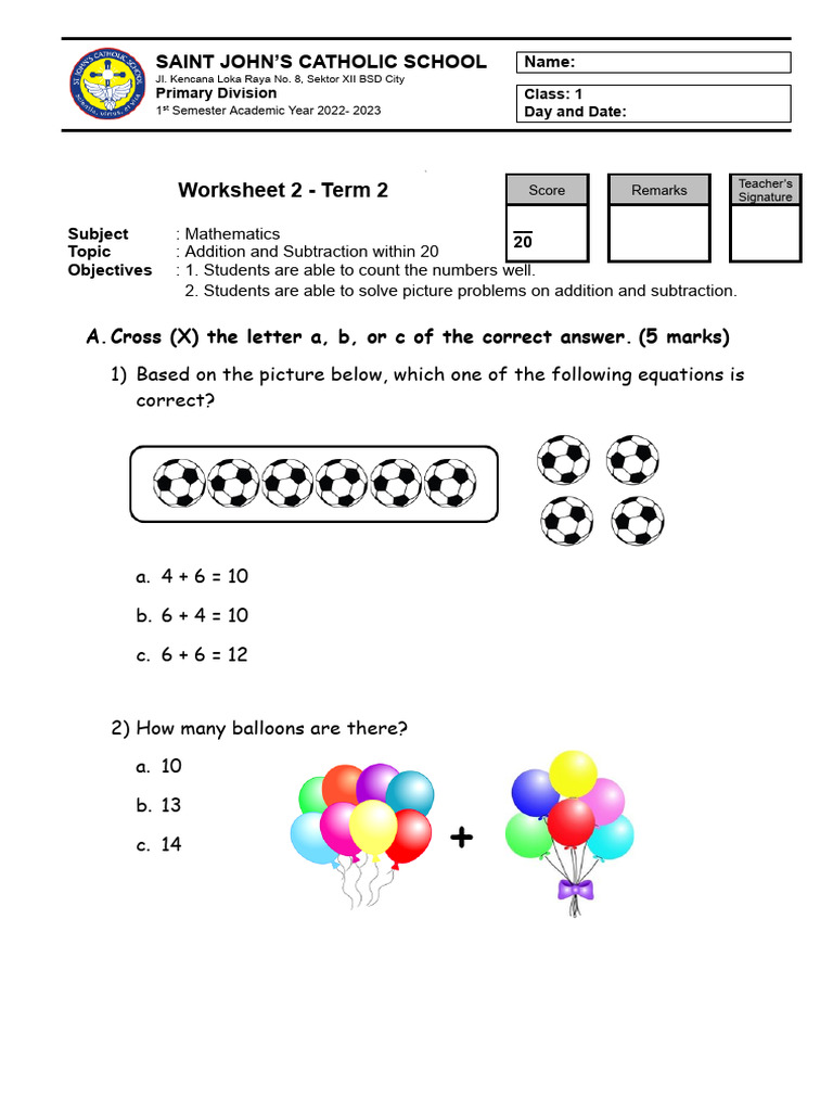 P1 Math Worksheet 2-Term 2 | PDF | Mathematics