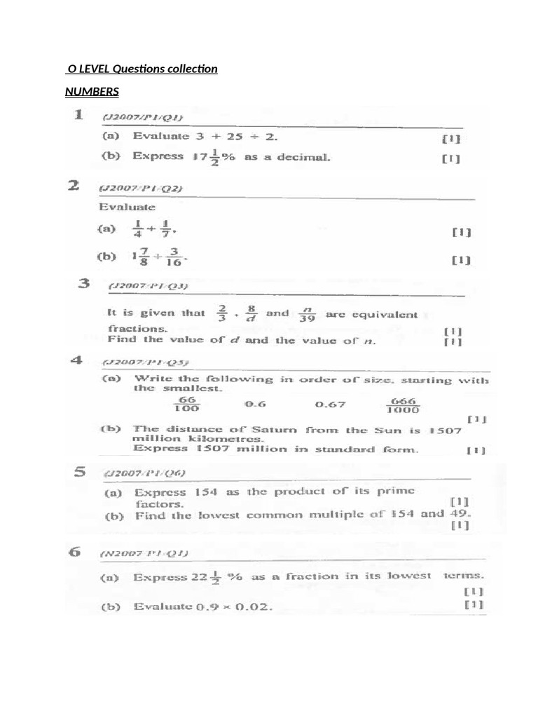 O LEVEL Questions Collection Topical | PDF