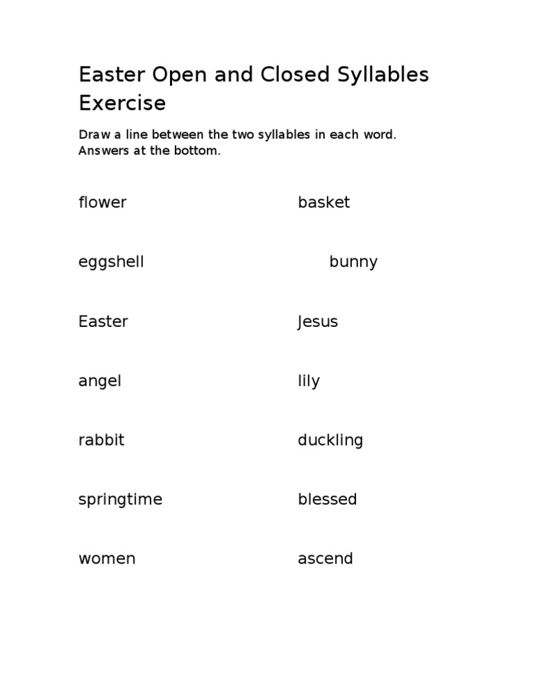 Easter Syllables Exercise Guide | PDF