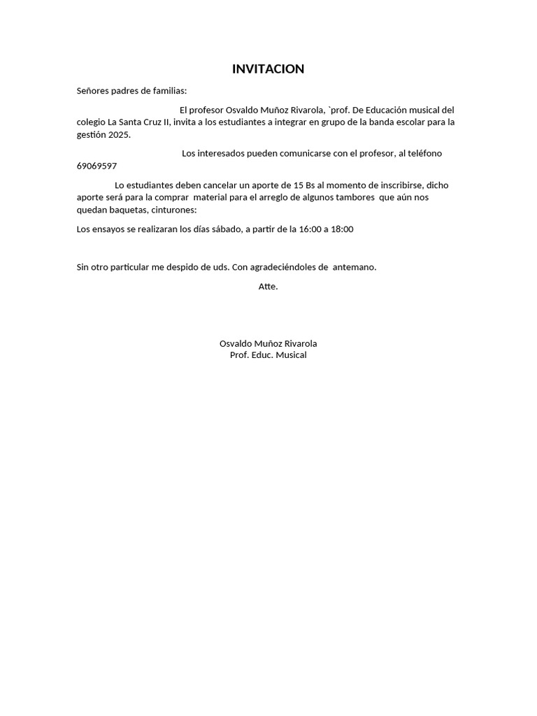 Invitación a Banda Escolar 2025 | PDF