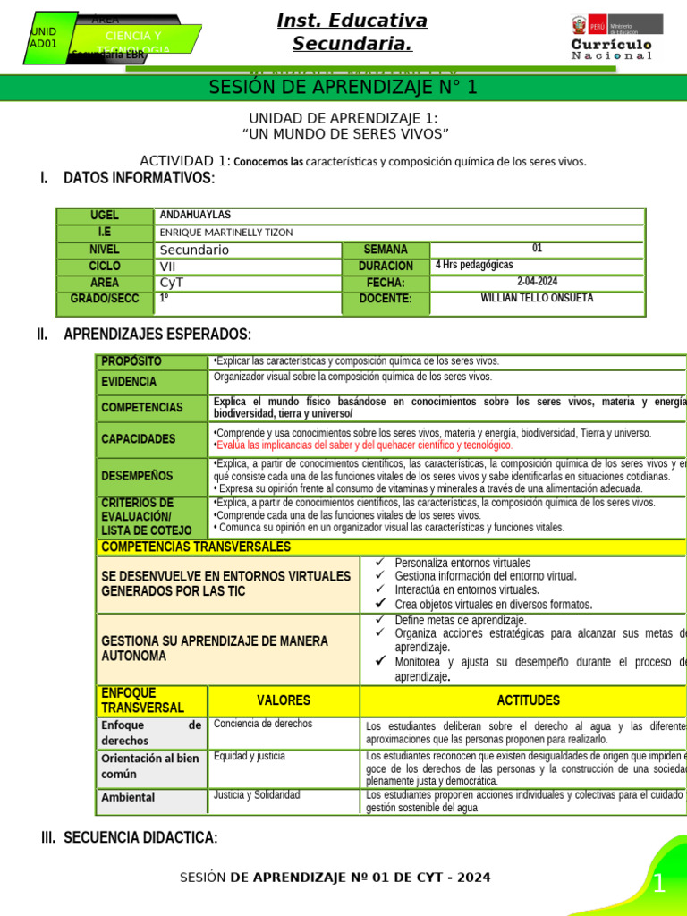 1º Ses-Act 1-Cyt U1 | PDF | Aprendizaje | Maestros