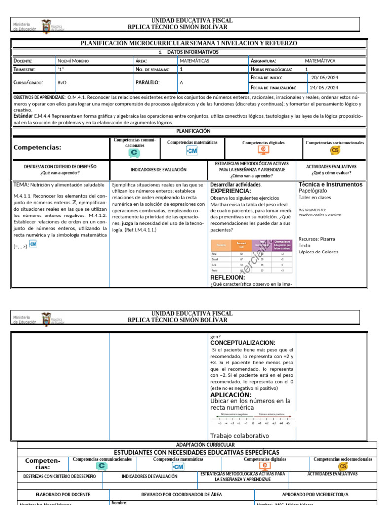 Planes 8vo. | PDF | Enseñando | Aprendizaje