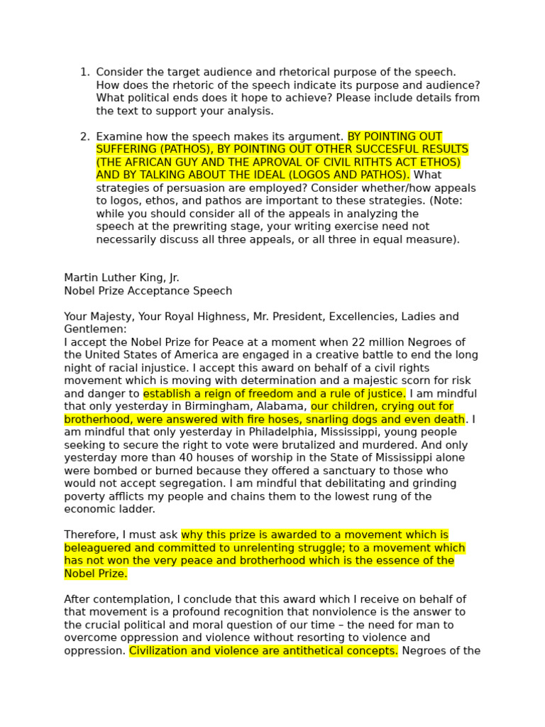 Martin Luther King, Jr. Nobel Prize Acceptance Speech | PDF | Martin ...