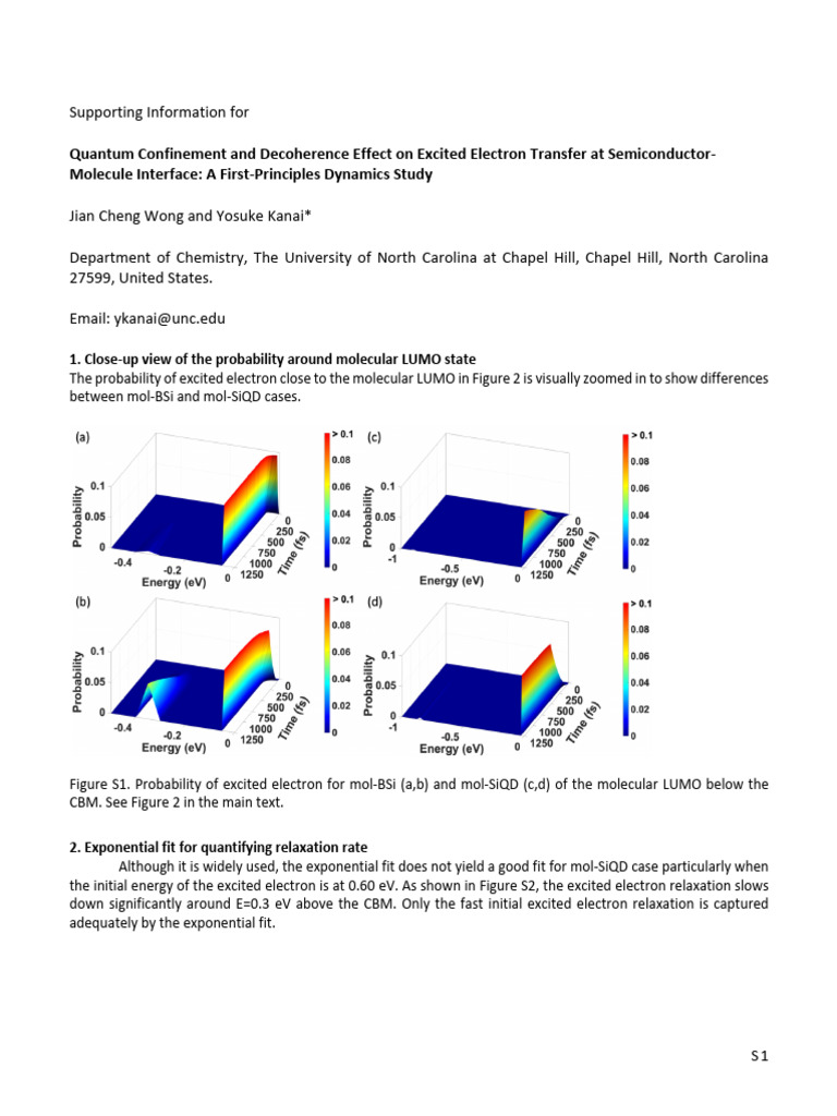 Decoh JPCC 2023 SI | PDF | Relaxation (Nmr) | Electron