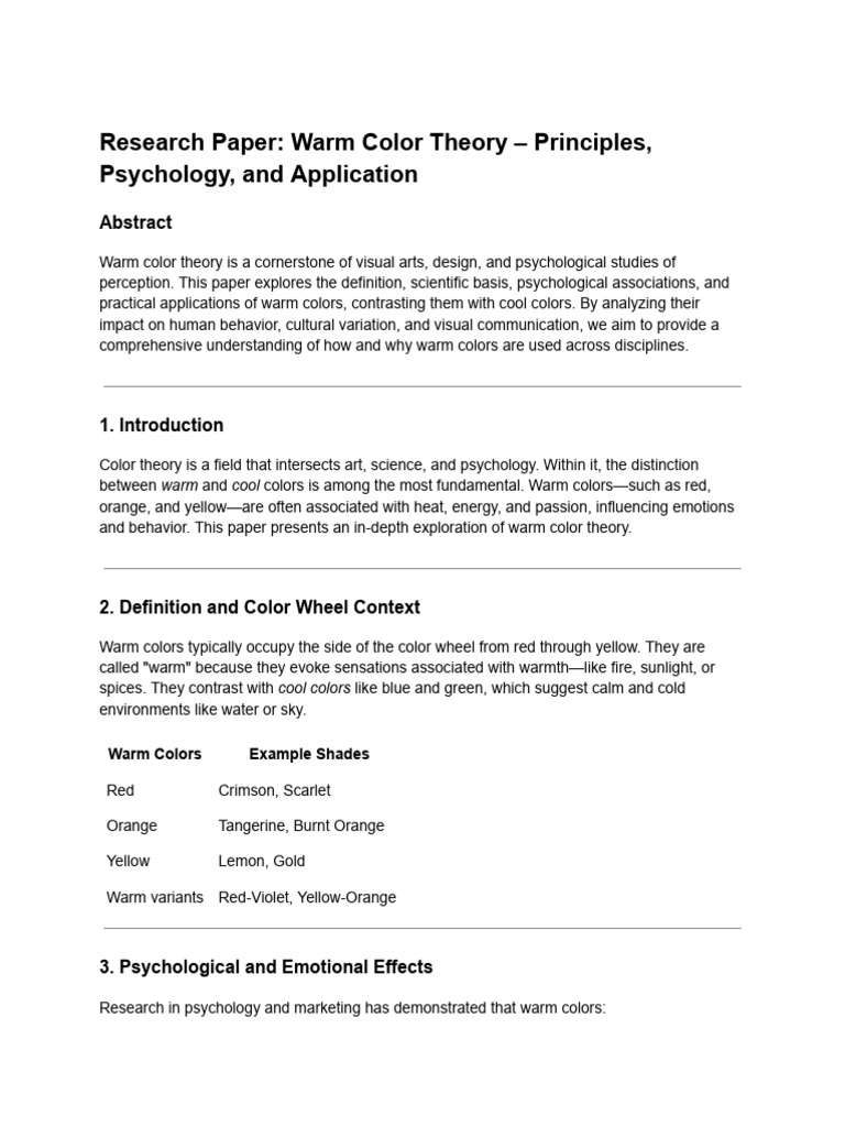Research Paper - Warm Color Theory - Principles, Psychology, and ...