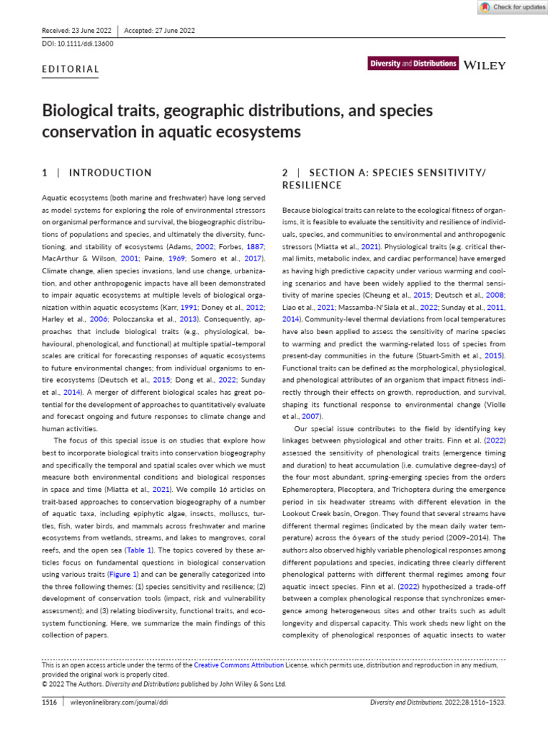 Diversity and Distributions - 2022 - Dong - Biological Traits ...