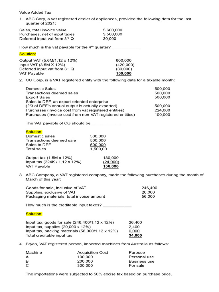 VAT Payable Calculations and Exemptions | PDF | Value Added Tax | Taxes