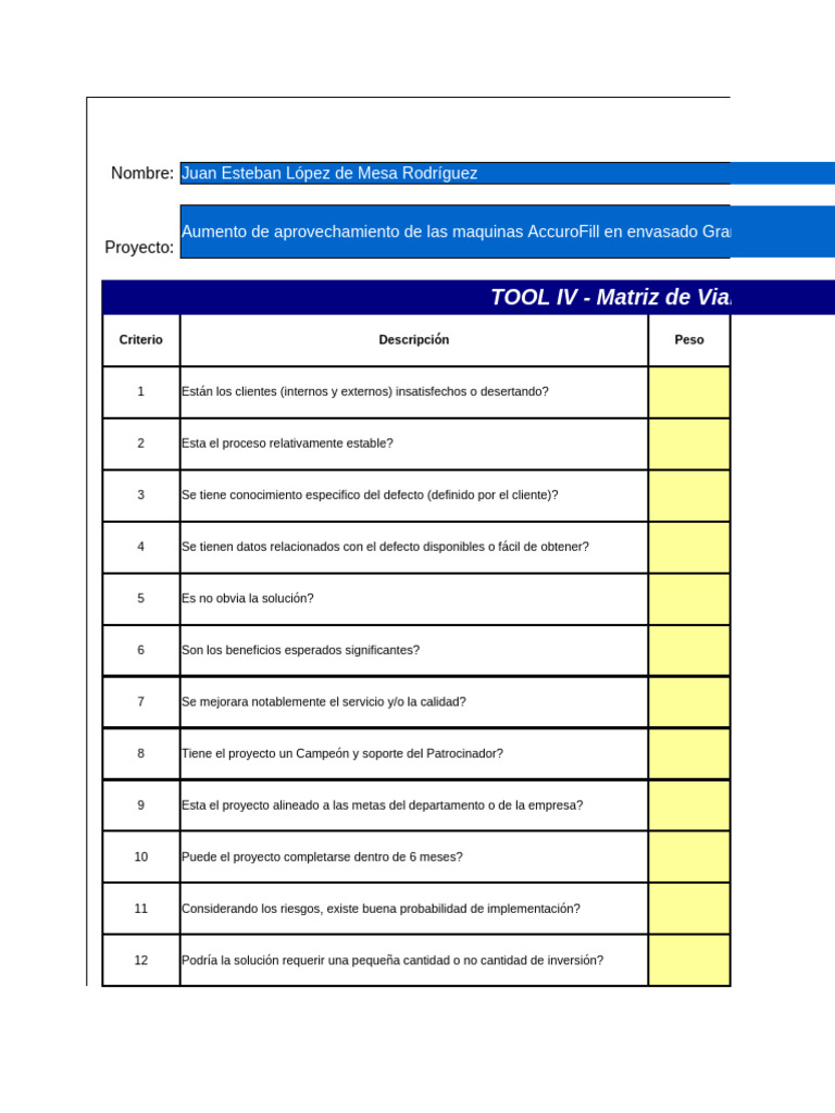 Tool 4 - Matriz Viabilidad de Proyectos | PDF