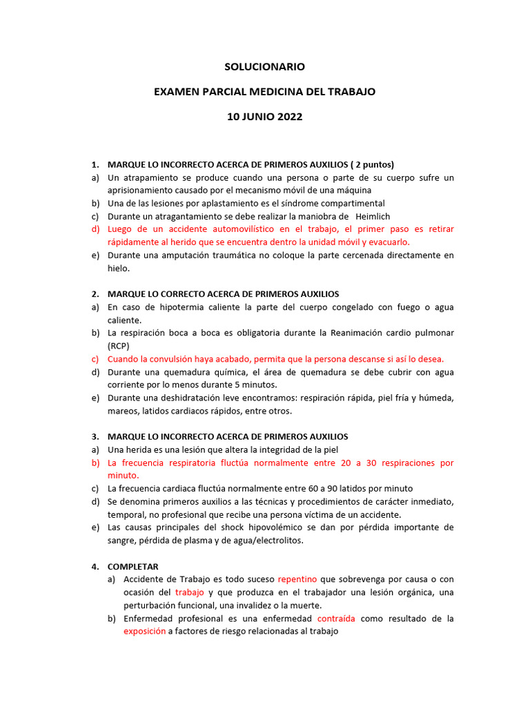 Solucionario Examen Parcial Mt Junio 2022 | PDF | Primeros auxilios | Reanimación cardiopulmonar