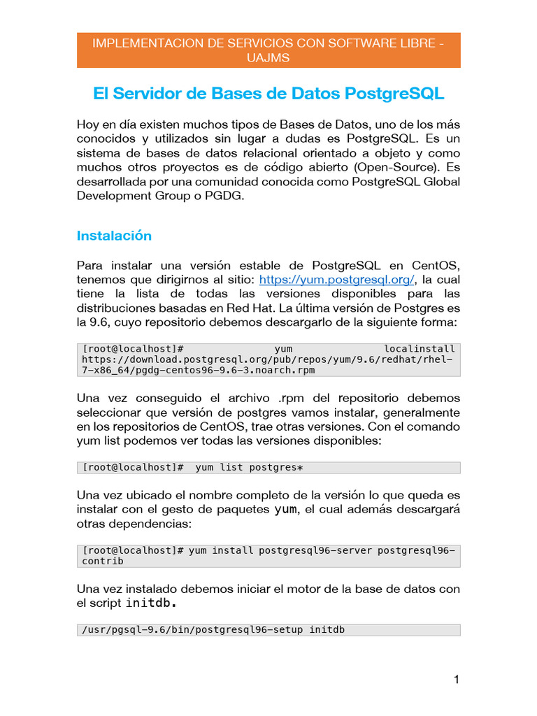 3.7. - El Servidor de Bases de Datos PostgreSQL | PDF | Postgre Sql | SQL