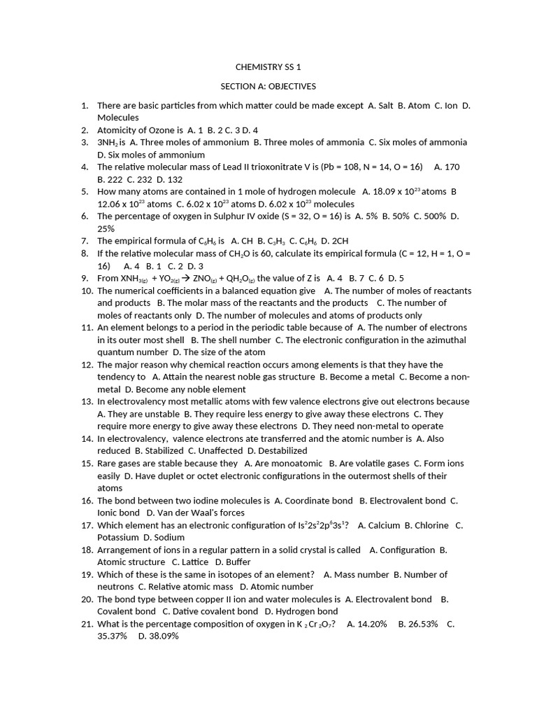 Chemistry Ss1 Second Term Exam | PDF | Ionic Bonding | Chemical Bond