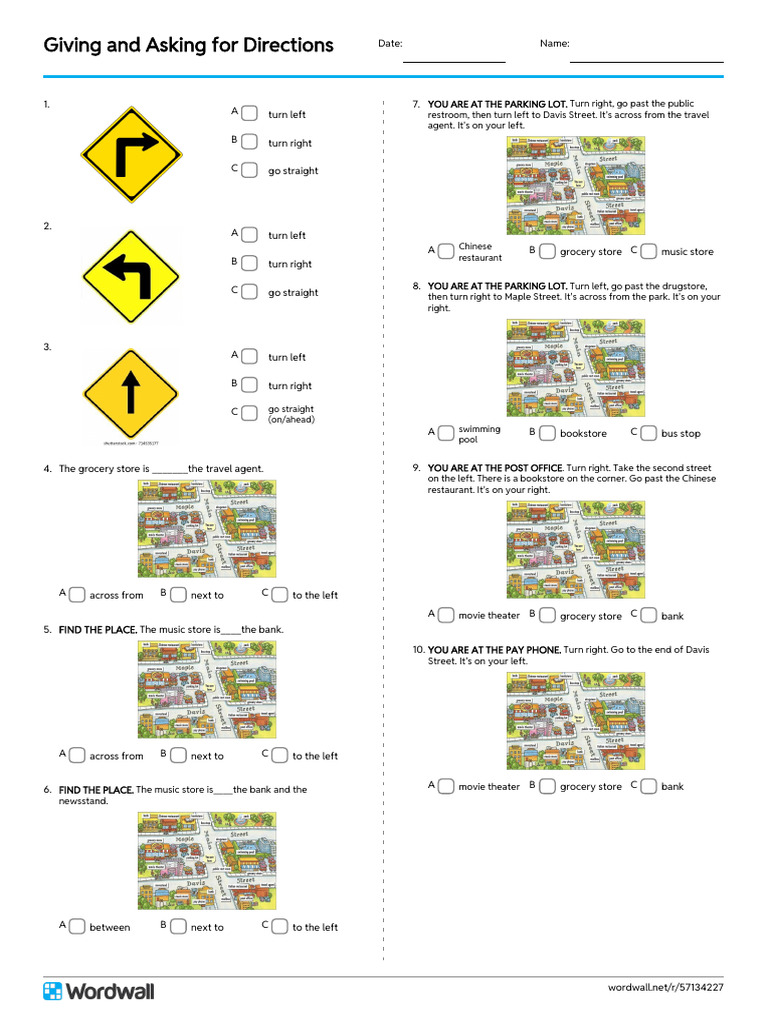 Giving and Asking For Directions Quiz | PDF | Chess Theory | Chess