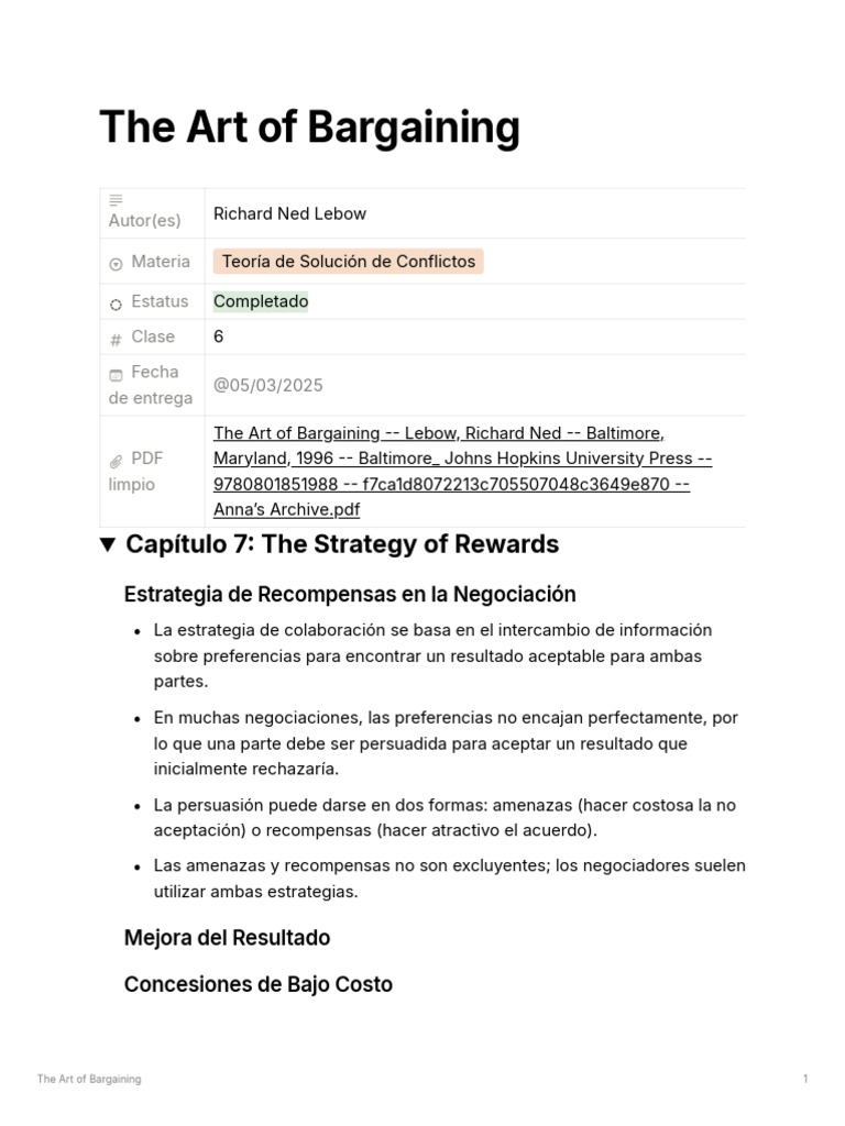 The Art of Bargaining - Notas Caps 7-12 | PDF | Negociación | Ira