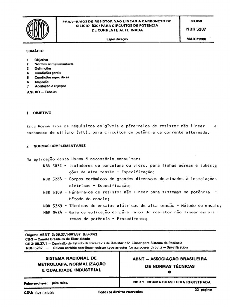 NBR 5287 (1988) - Pára-Raios de Resistor Não Linear A Carboneto de ...
