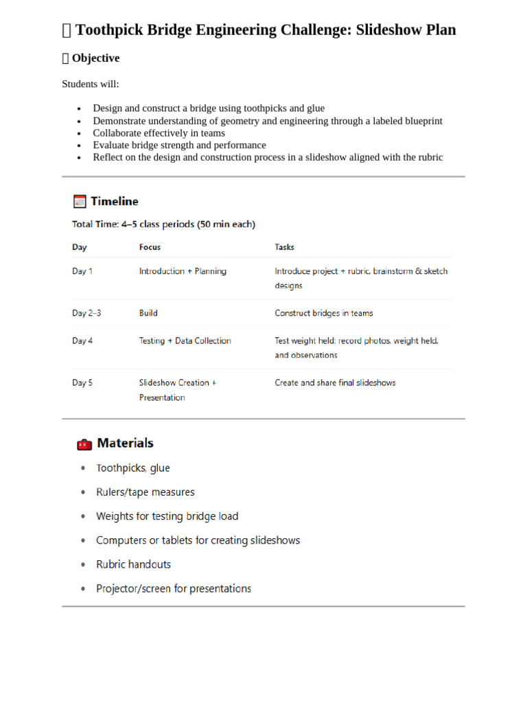 Toothpick Bridge Instructions | PDF