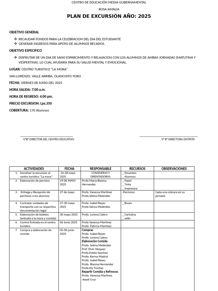 Plan de Excursion A La Mora 2025 | PDF