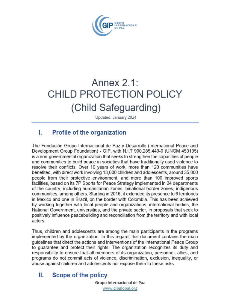 Anex 2.1 Child Protection Policy GIP | PDF | Violence | Child Abuse
