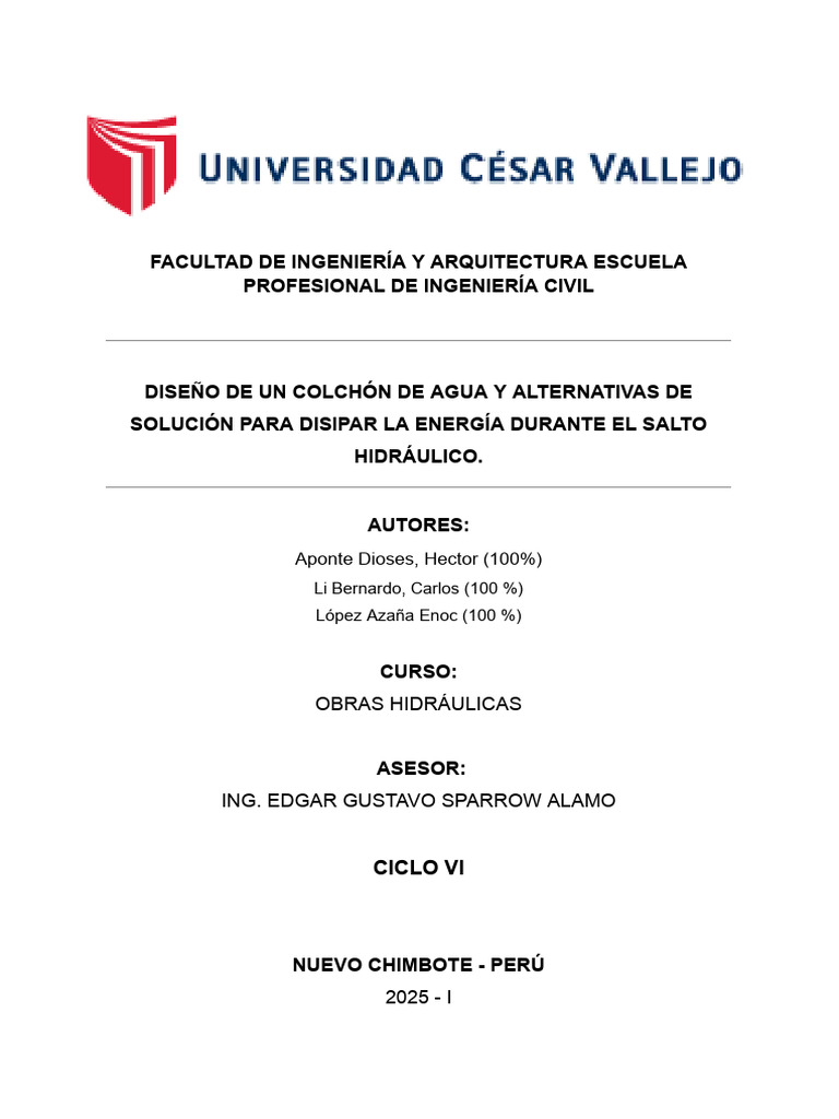 Diseño de Un Colchón de Agua y Alternativas de Solución para Disipar La ...