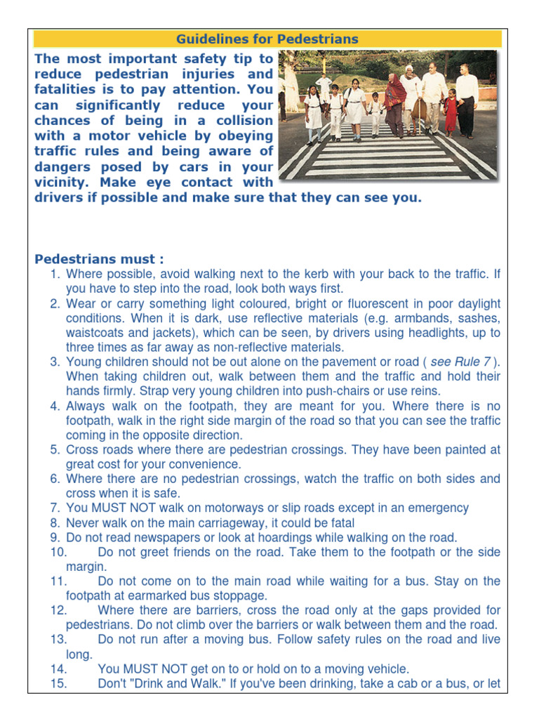 Guidelines For Pedestrians | PDF | Traffic | Road