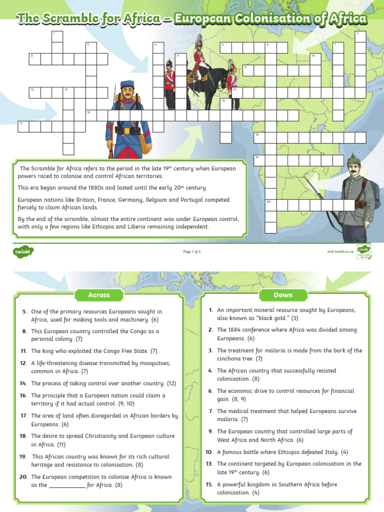 Grade 8 History The Scramble For Africa Crossword Puzzle | PDF | Africa ...