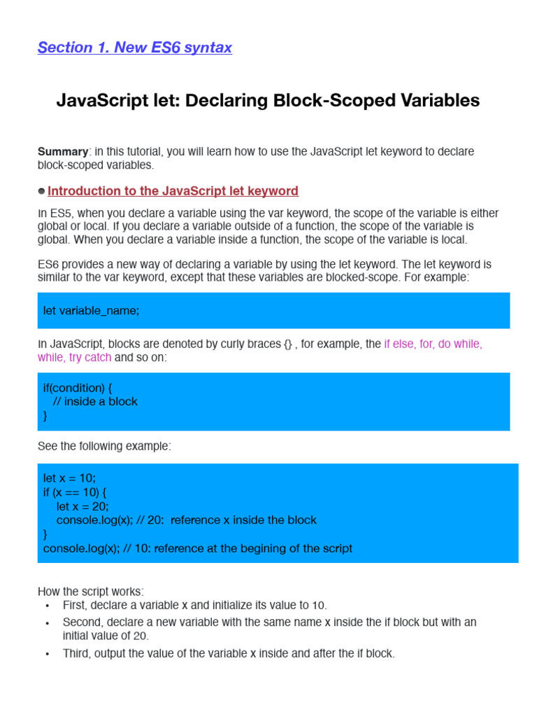Understanding JavaScript Let Syntax | PDF | Parameter (Computer ...