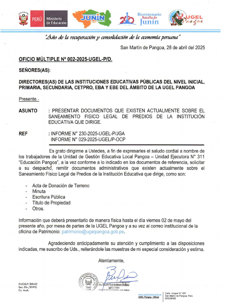 Oficio Multiple N 002-2025-Ugelp | PDF