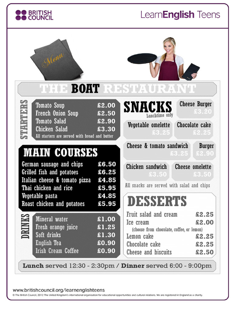 A Restaurant Menu - Exercises 2 | PDF | Lunch | Hors D'oeuvre