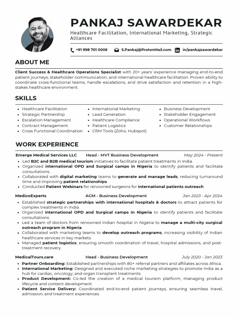 Resume - Pankaj Sawardekar | PDF | Marketing | Patient