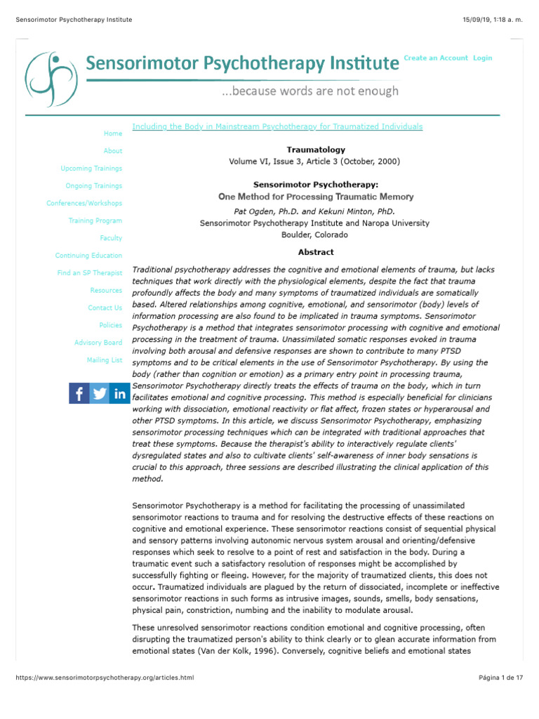 One Method For Processing Traumatic Memory | PDF | Psychological Trauma | Psychotherapy