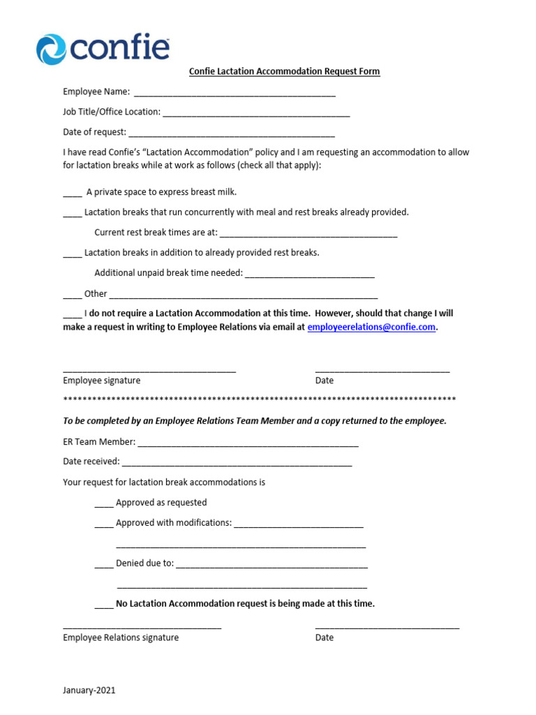 Confie Lactation Accommodation Request Form | PDF