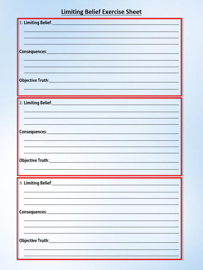Limiting Belief Exercise Sheet | PDF