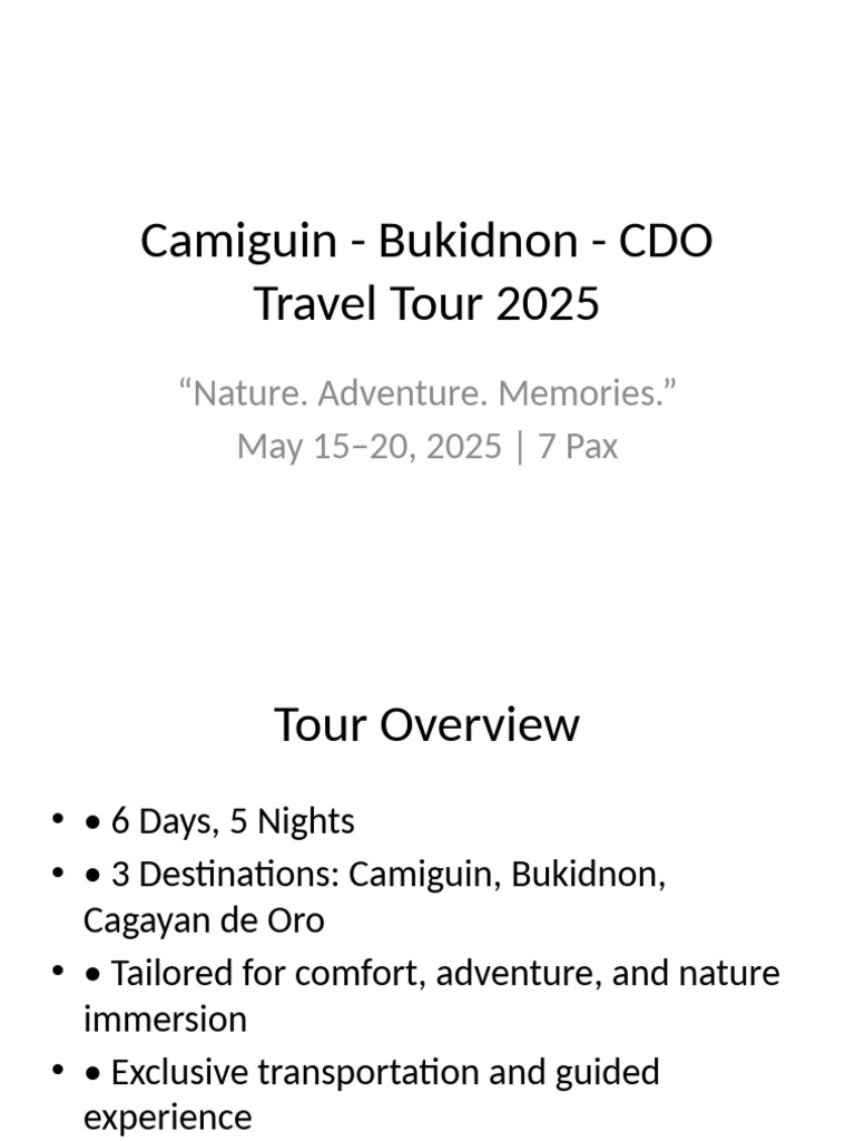 Camiguin Bukidnon CDO Tour 2025 | PDF | Transport | Vehicles