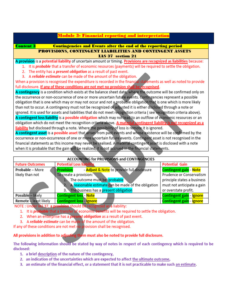 3.3 IAS 37 Contingencies & IAS 10 Post Balance Sheet Events | PDF | Balance Sheet | Dividend