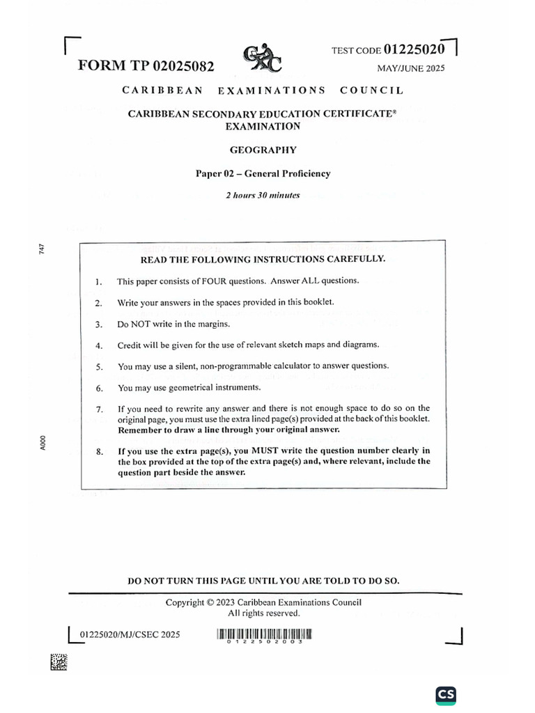 Csec GEO 2025 Cleaned | PDF
