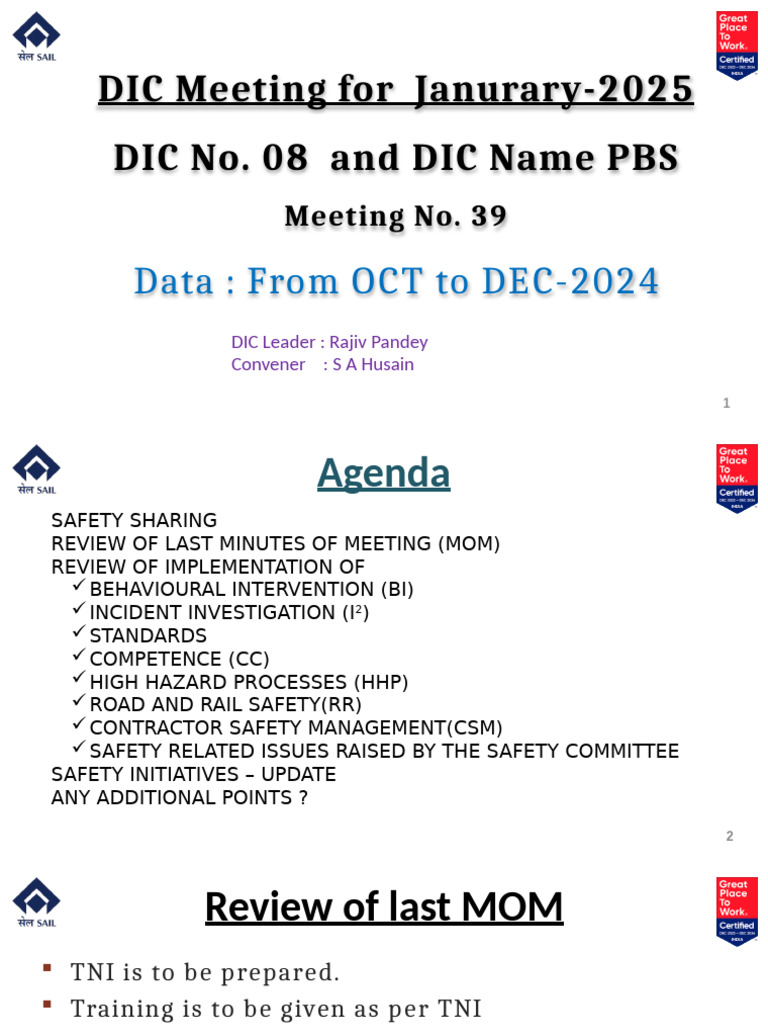 New Dic Meeting Jan-25 Pbs | PDF | Audit | Safety