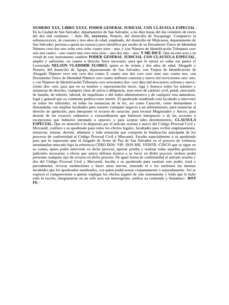 Poder General Judicial Clausula Especial Moises | PDF | Ley procesal ...