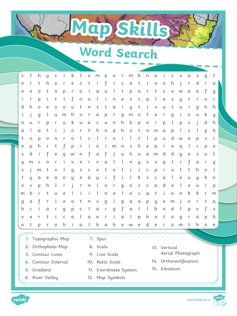 GR 9 Map Skills Word Search | PDF | Contour Line | Topography