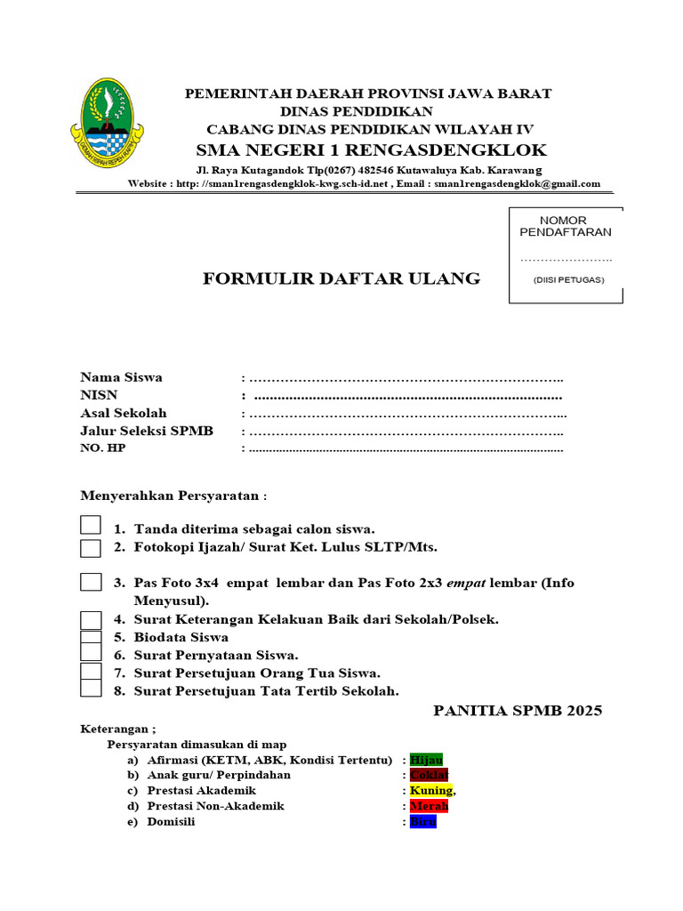 Formulir Daftar Ulang | PDF