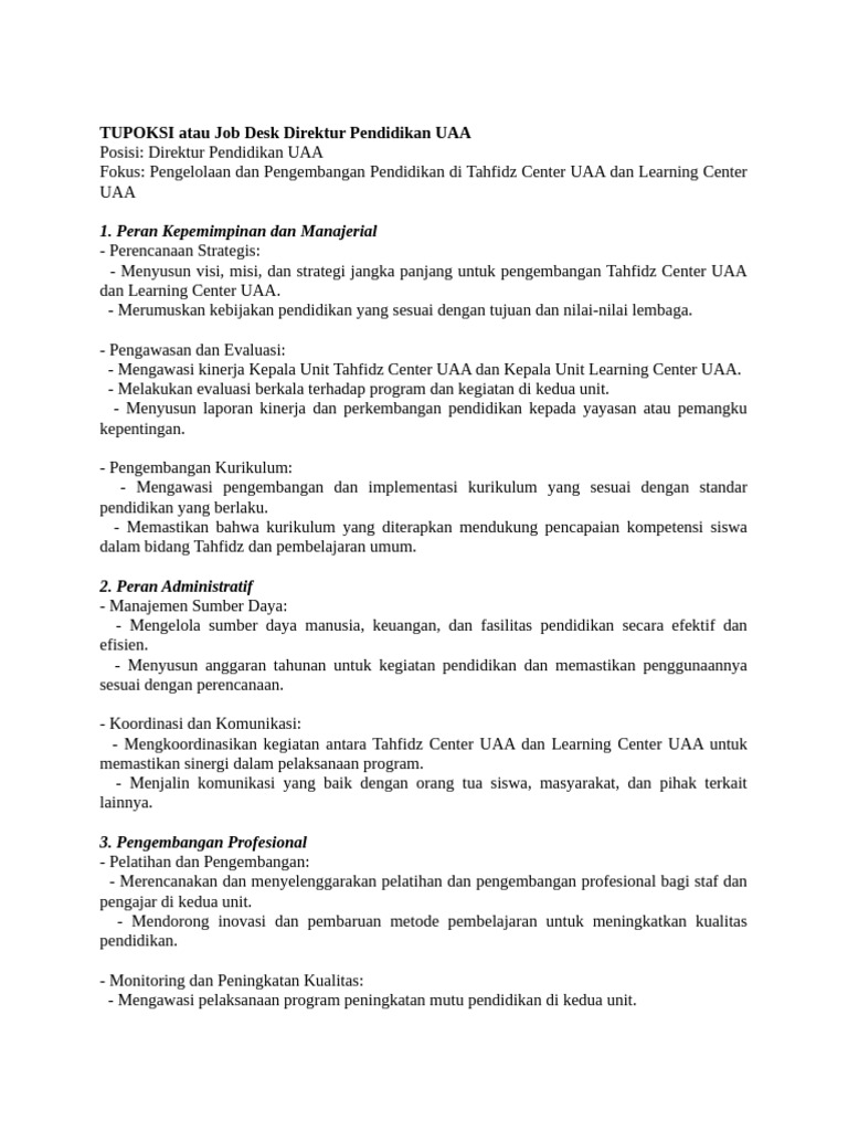 Tupoksi Kepala Uaa School | PDF