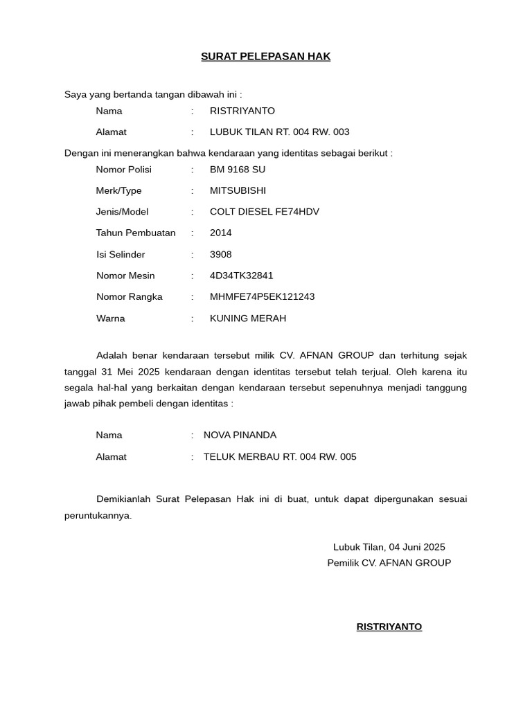 Surat Pelepasan Hak | PDF