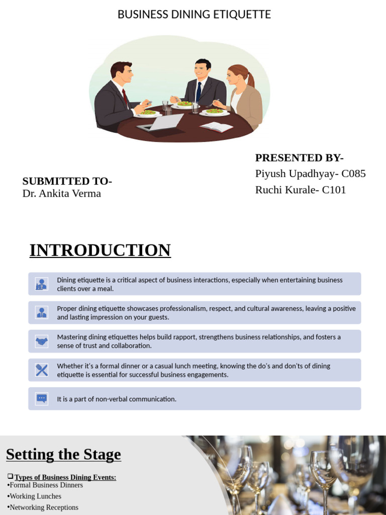 Business Dining Etiquette | PDF | Restaurants | Etiquette