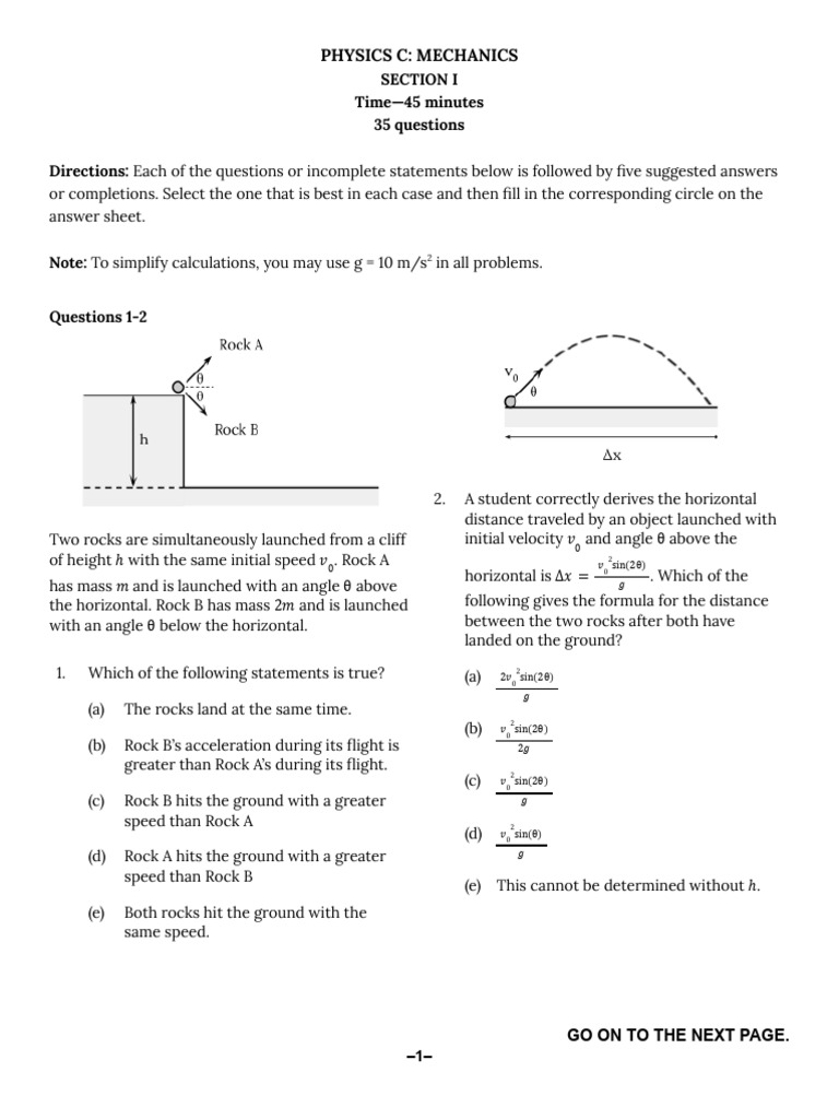 2024 AP Physics C: Mechanics - Mock MCQ | PDF | Force | Friction