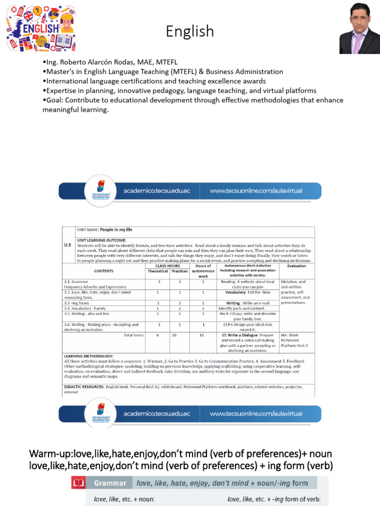 Fifth Section Class 05 1P Tuesday 8 April 2025 English 1 Unit 3 | PDF