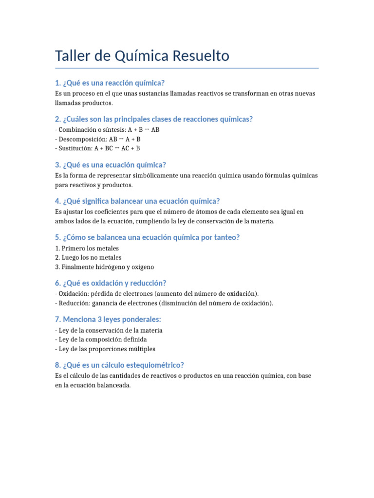 Taller Quimica Resuelto | PDF