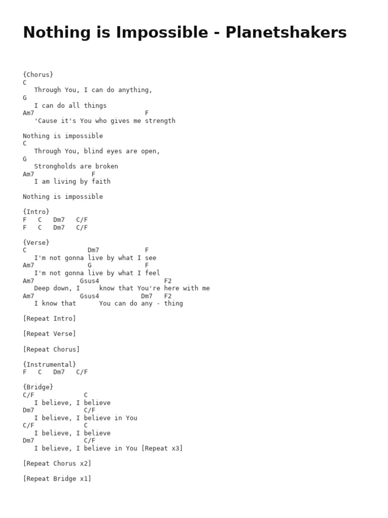 Nothing Is Impossible Lyrics | PDF