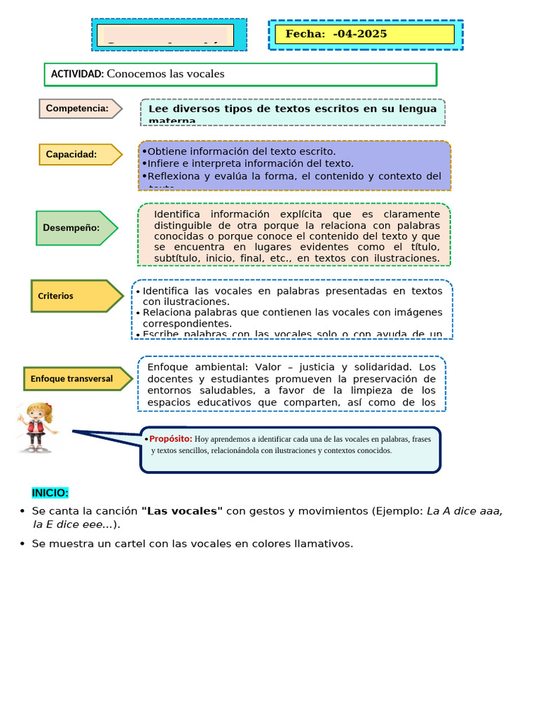 Sesión 1 - Las 5 Vocales | PDF | Comunicación humana | Cognición